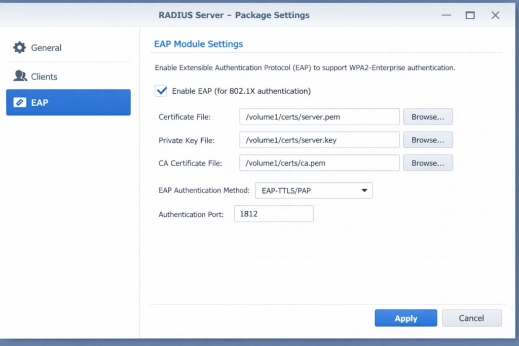 Setup of Synology RADIUS server for EAP Authentication